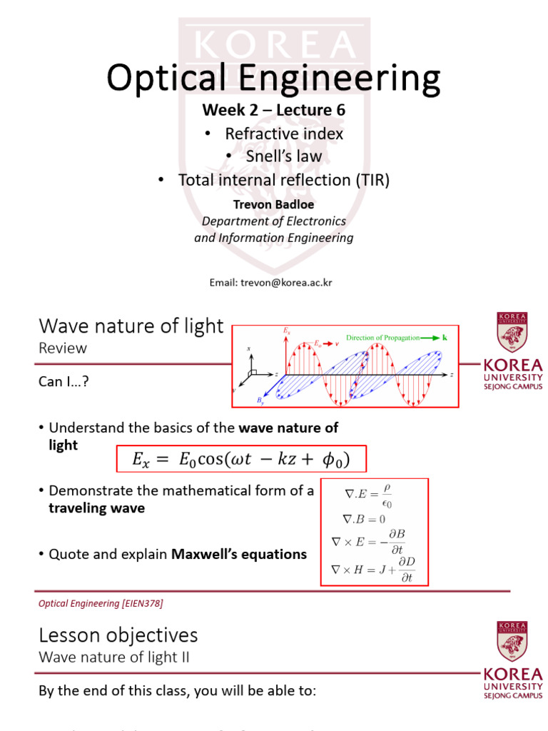 Lecture 6 - Snells Law TIR | PDF | Refraction | Optics
