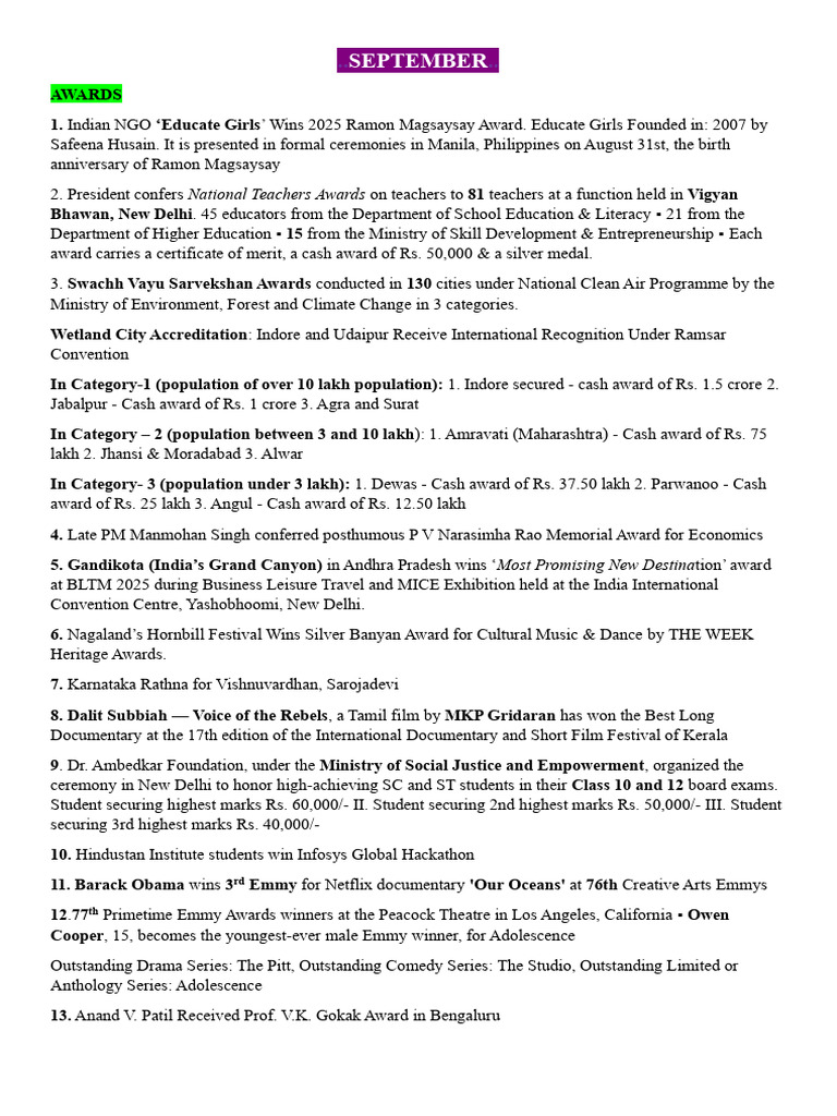Gujarat Current Affairs September 2025 | PDF | Gujarat