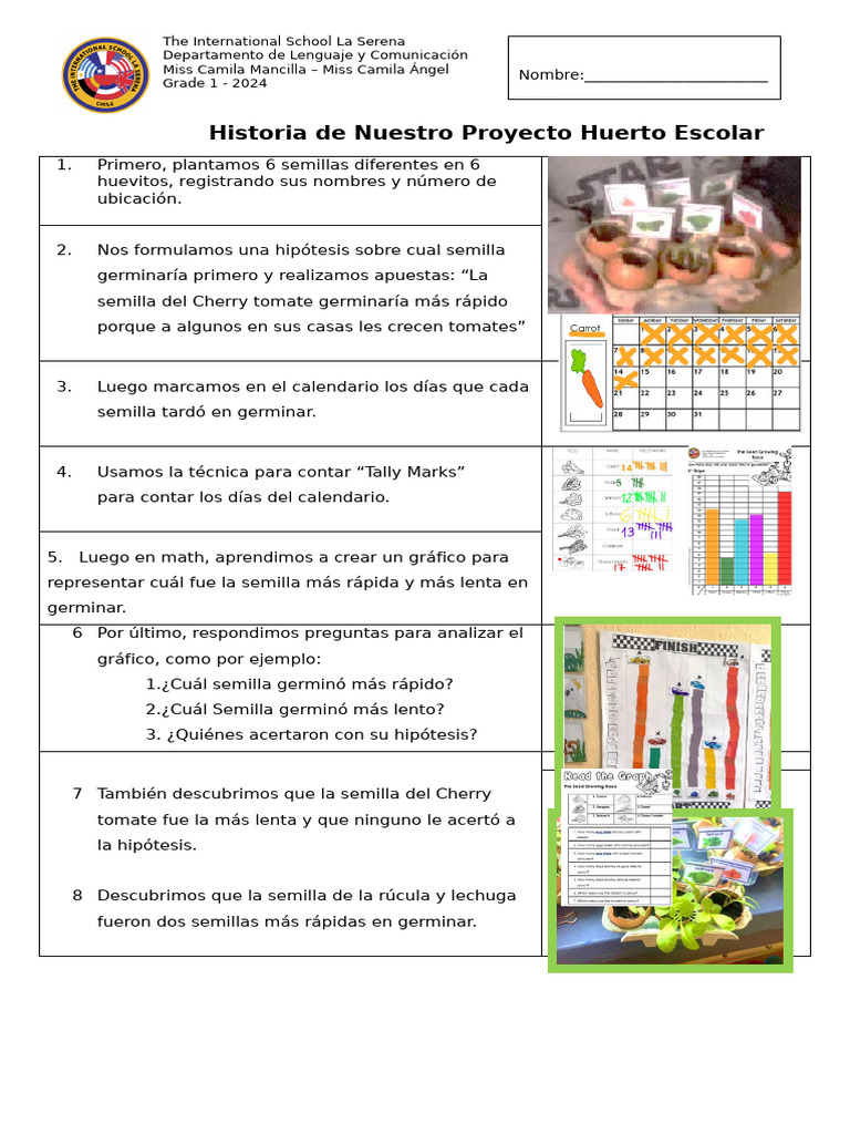 Proyecto Huerto Escolar en 1° Grado | PDF