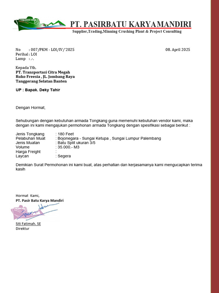 Loi 180 Feet Pt. Transportasi Citra Megah | PDF