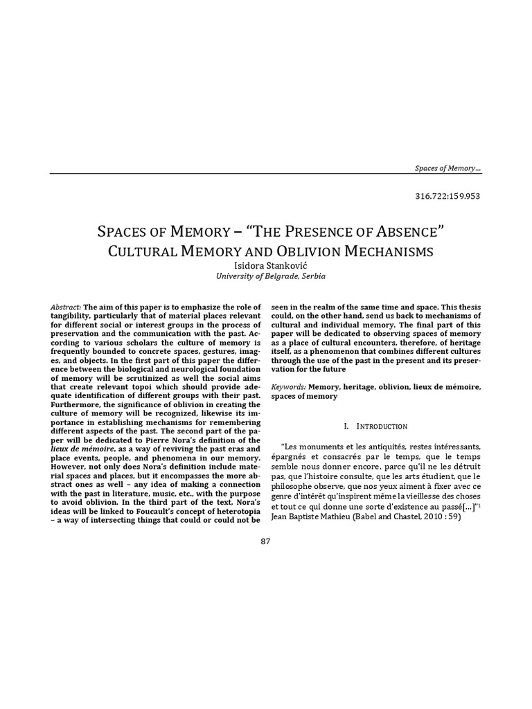Spaces of Memory - The Presence of Absence | PDF | Memory | Information
