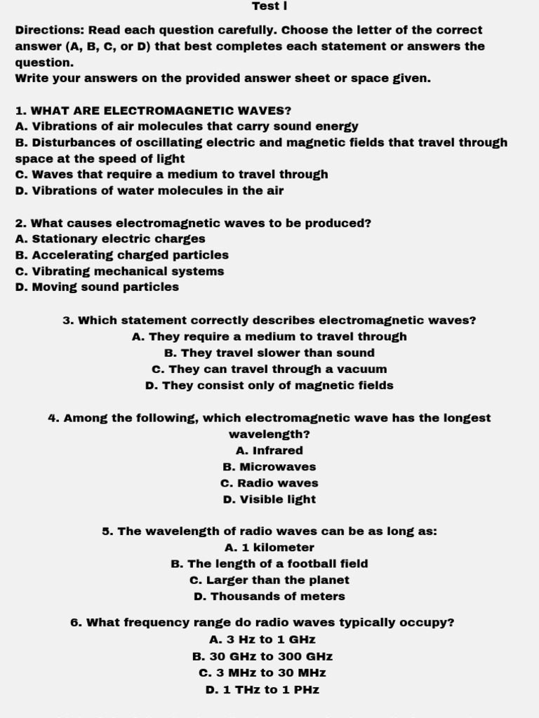 Electromagnetic Wave Gr. 10 Quiz - 20251007 - 220040 - 0000 | PDF ...