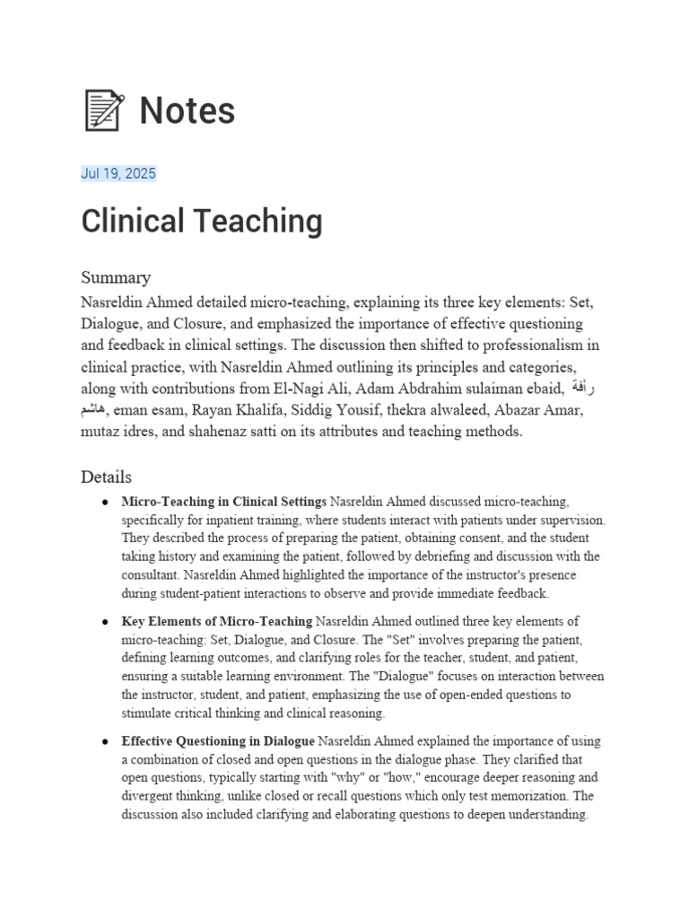 Gemini Notes Clinical Teaching Microteaching and Professionalism | PDF ...