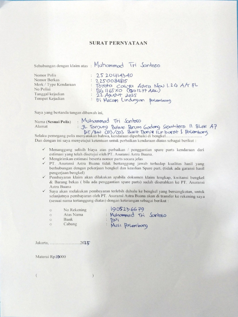 Form Pernyataan Pengerjaan Bengkel Pilihan 16-Sep-2025 10-57-54 | PDF