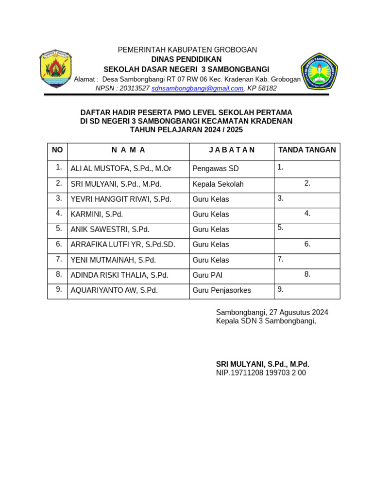 Surat Undangan Dan DH PMO 1 Th 2024-2025 | PDF