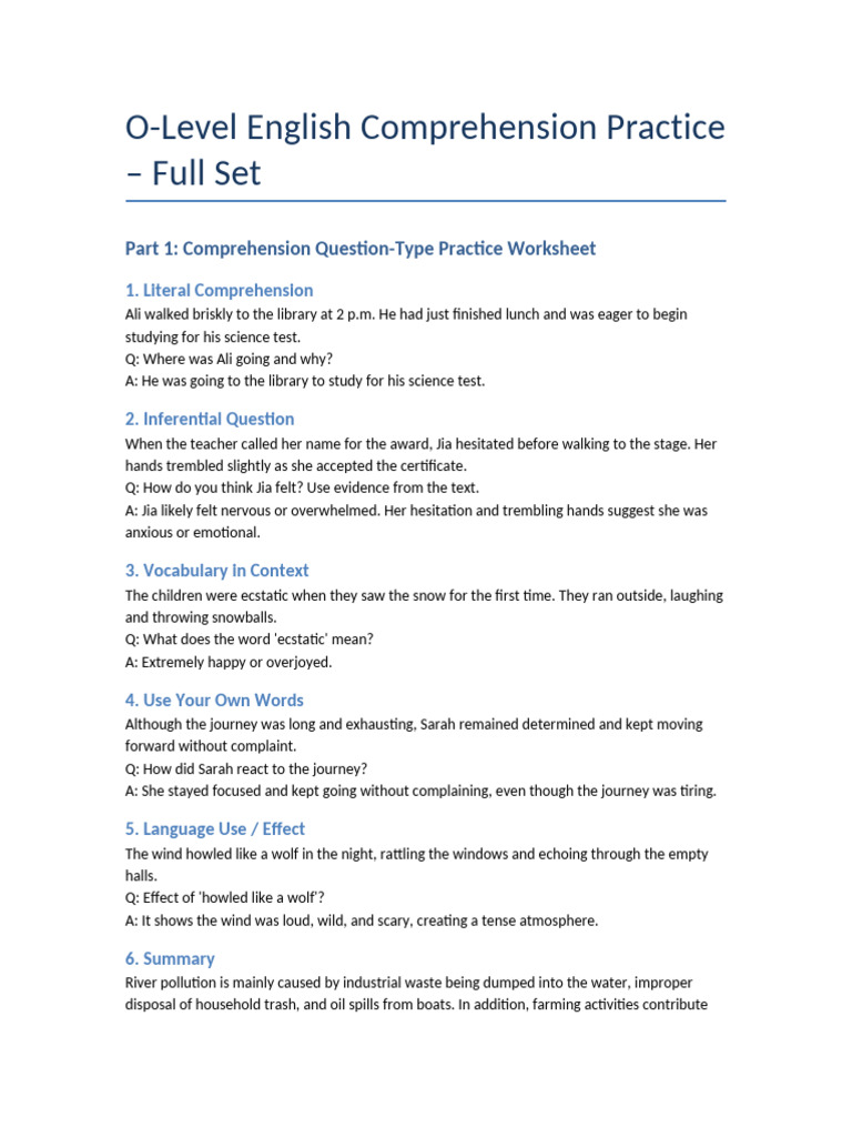 O-Level English Comprehension Practice | PDF | Courage
