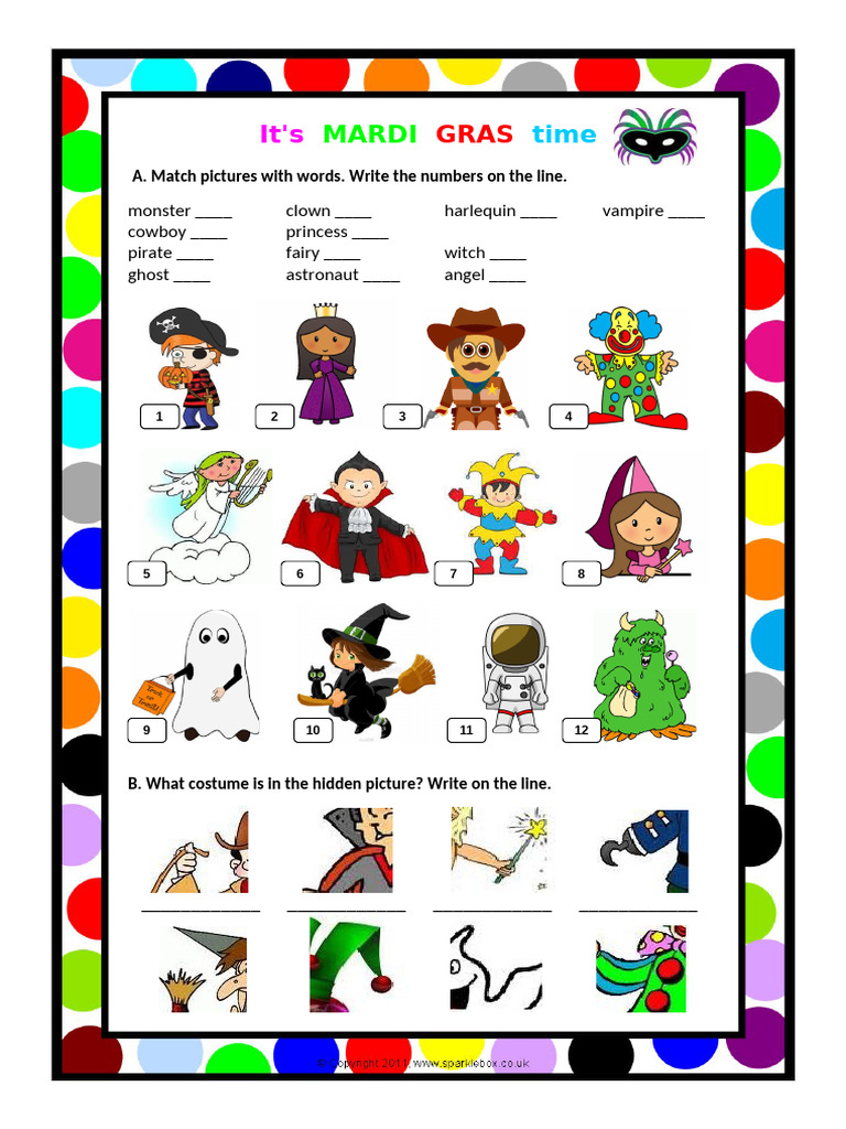 Mardi Gras Carnival Shrovetide Icebreakers Picture Dictionaries Warmers ...