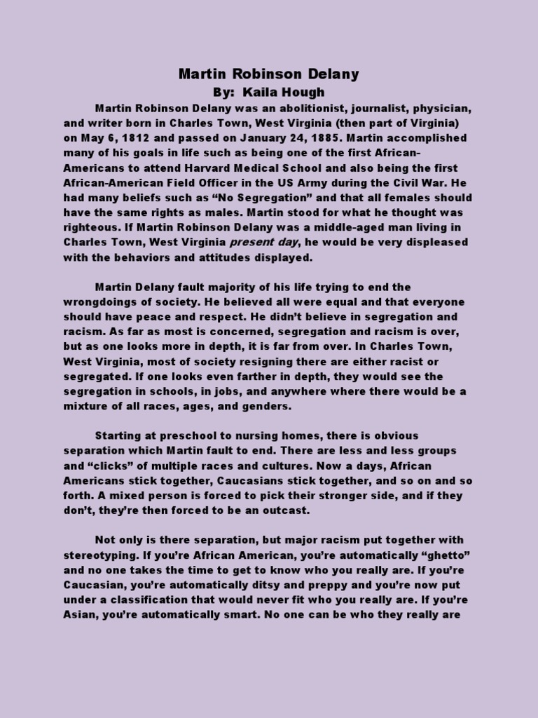 Martin Delany | PDF | Racism | Discrimination & Race Relations