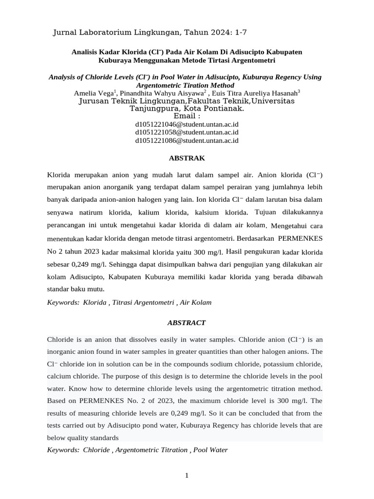 Analisis Kadar Klorida CL Pada Air Kola | PDF