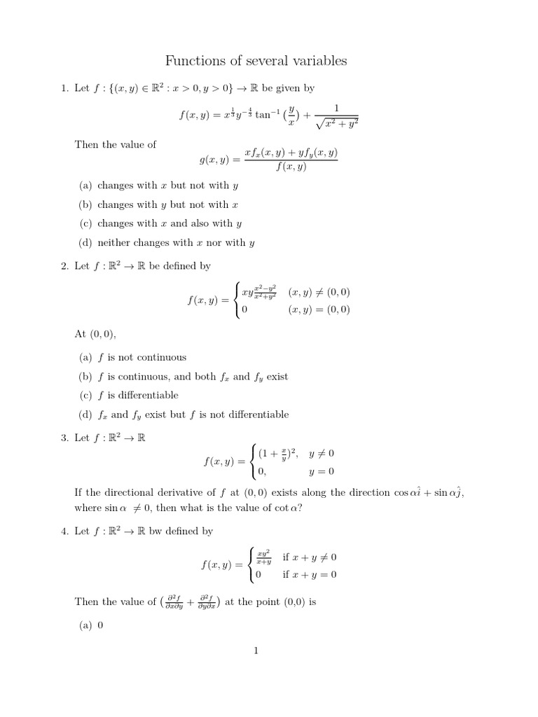 Functions of Several Variable | PDF | Mathematical Analysis ...