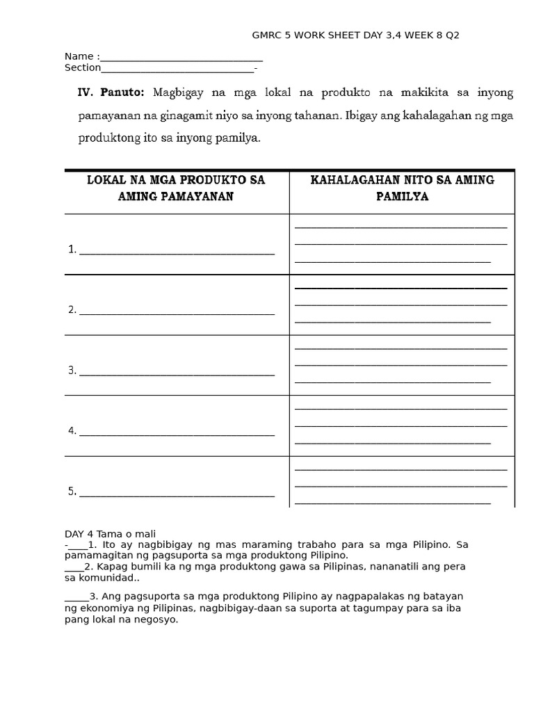 GMRC Worksheet Day 3 45 Week 8 | PDF