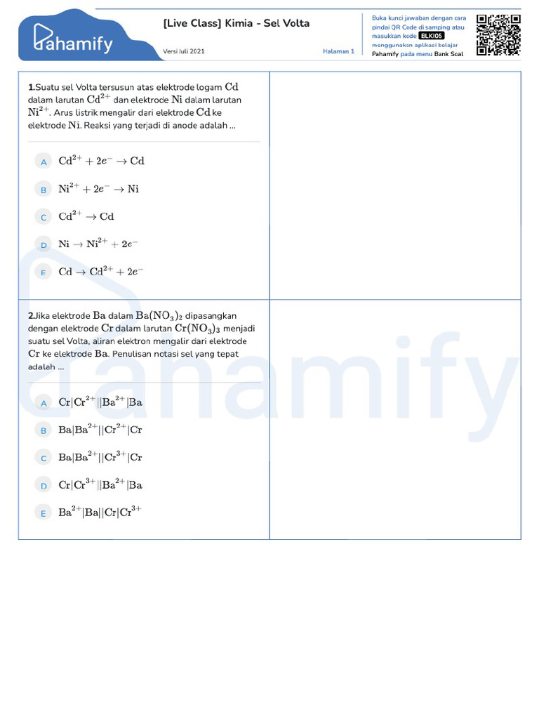(Live Class) Kimia - Sel Volta | PDF