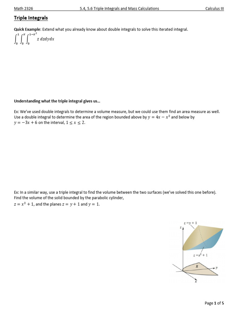 5.4,5.6 Triple Integrals and Mass Calculations | PDF | Integral | Volume