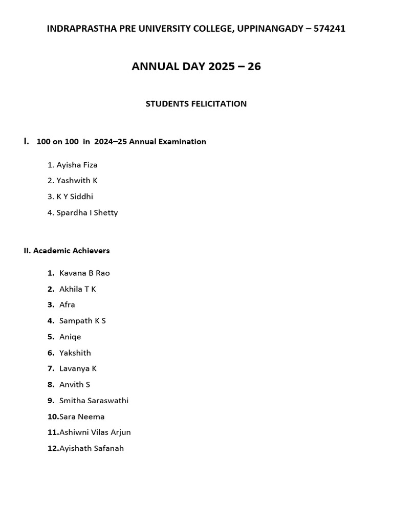 Sequence of Students For Felicitation | PDF
