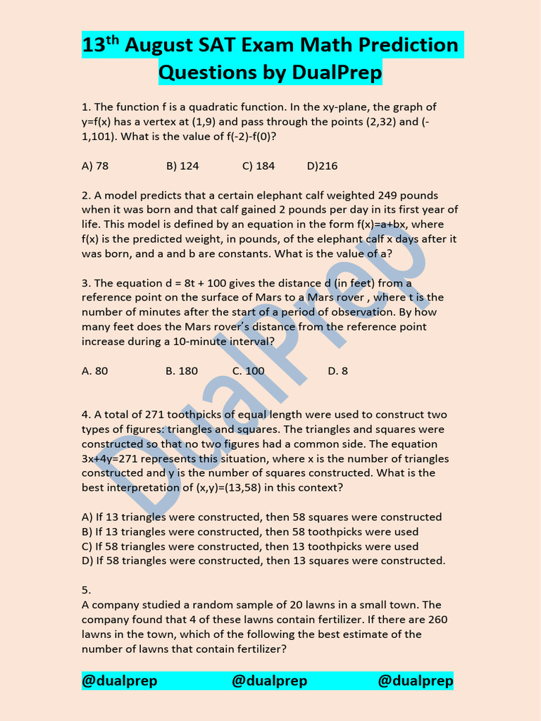 13th September SAT Math Predictions by DualPrep | PDF | Function ...