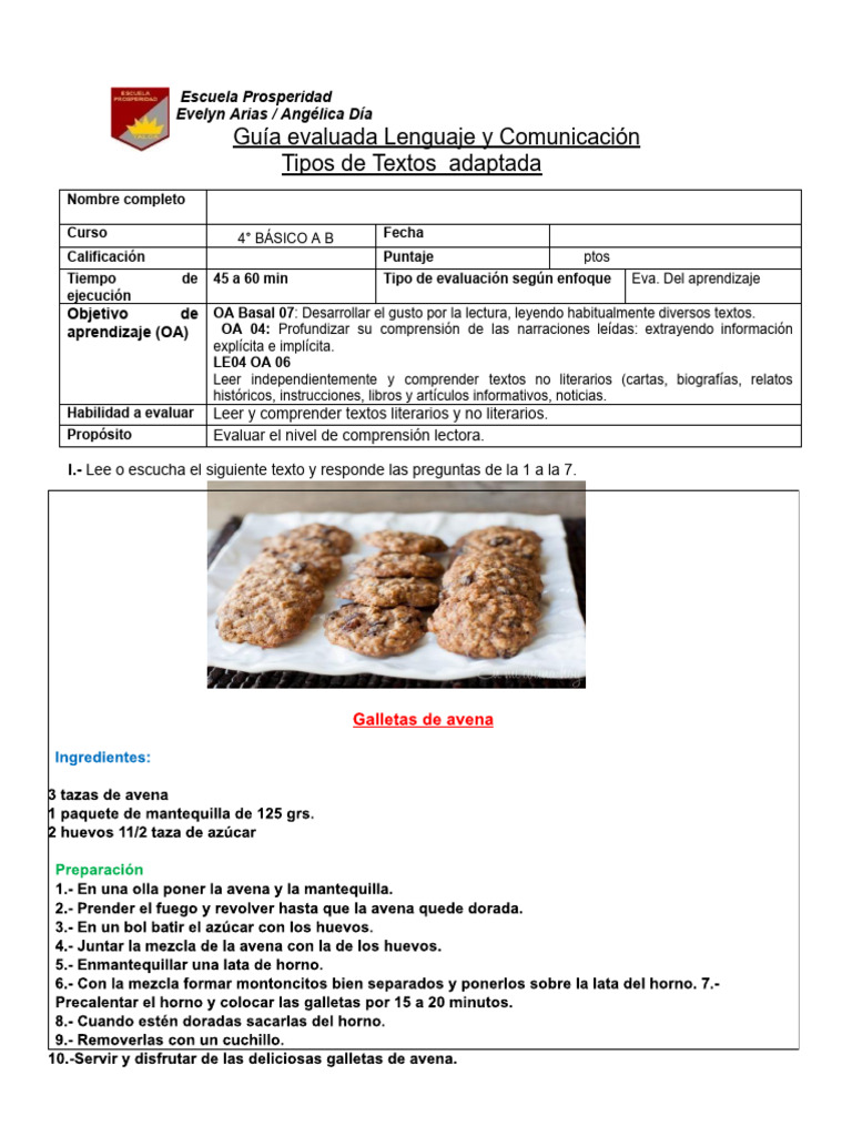 Guía Evaluada Lenguaje Adaptada | PDF | Alimentos