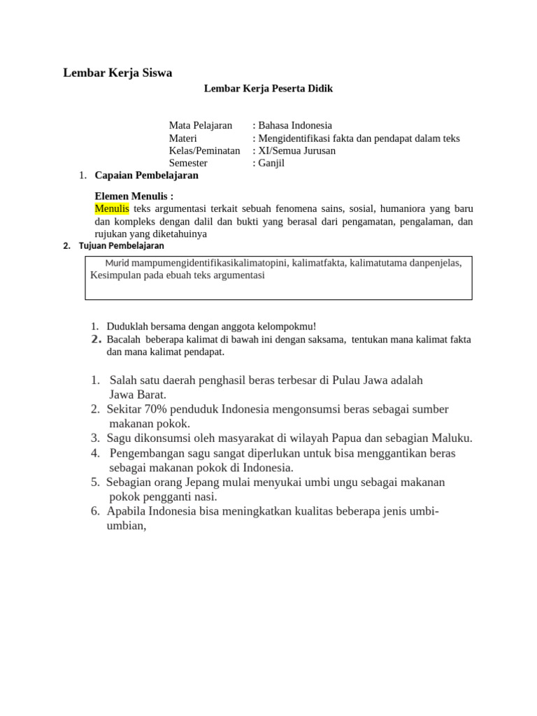 Identifikasi Fakta dan Pendapat Teks | PDF