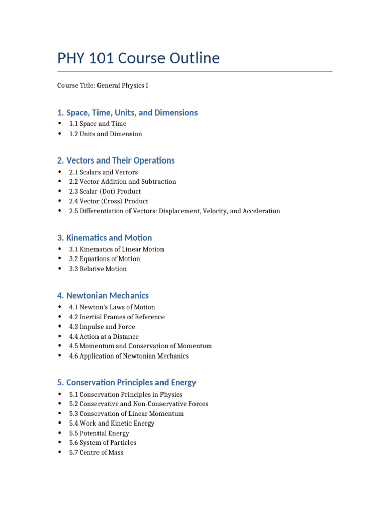 General Physics I Course Outline | PDF