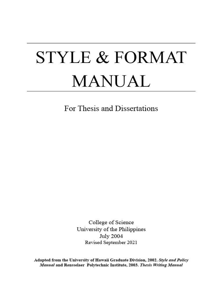 Style and Format Manual Revised September 2021 | PDF | Thesis | Copyright