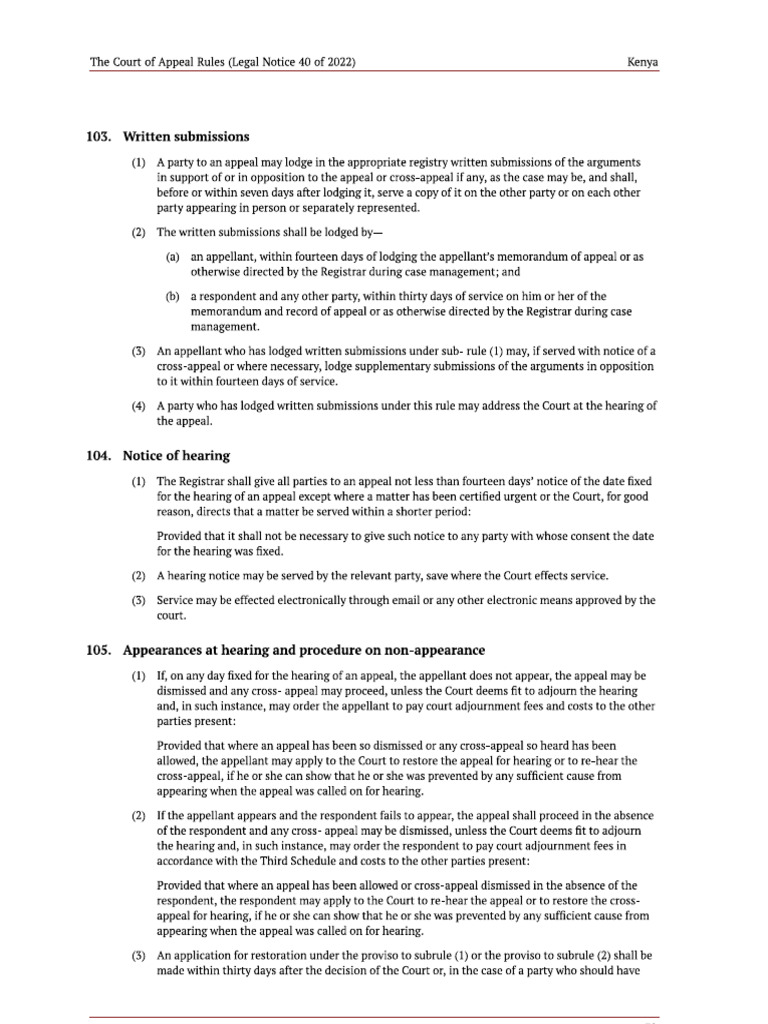 Court of Appeal Rules On Non Appearance | PDF