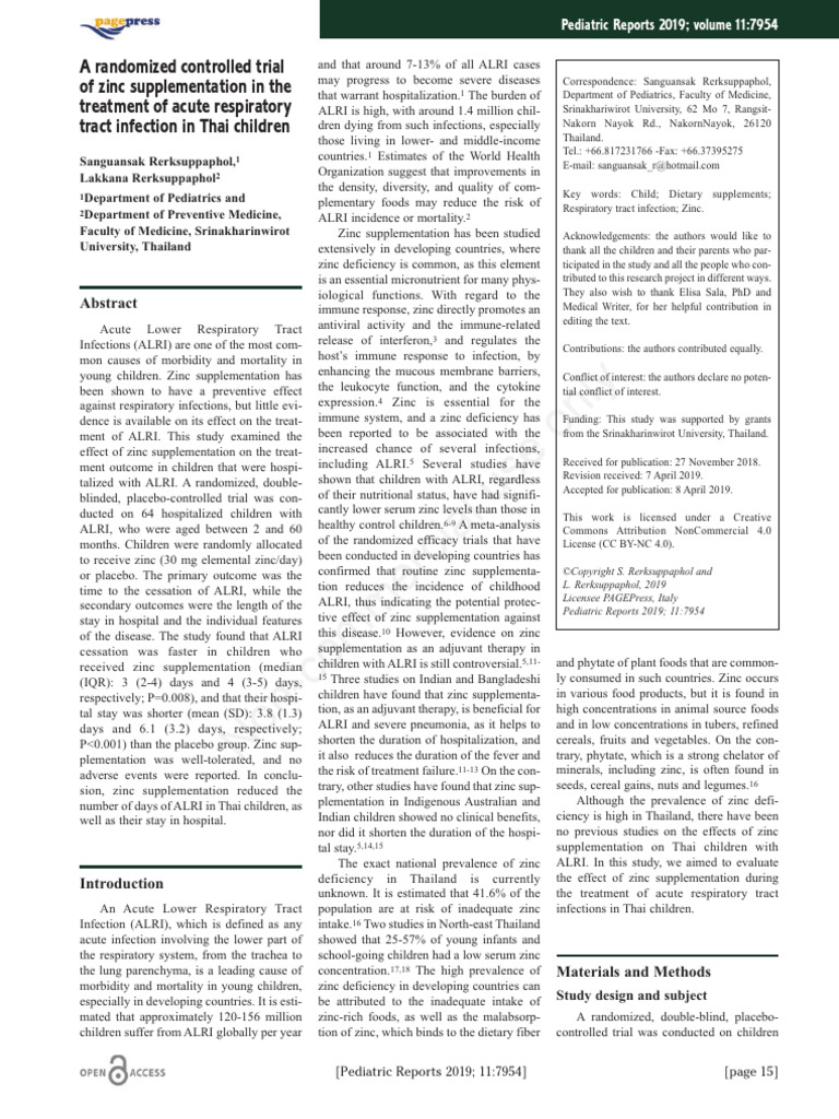 Zinc for Treating ALRI in Thai Children | PDF | Dietary Supplements | Zinc
