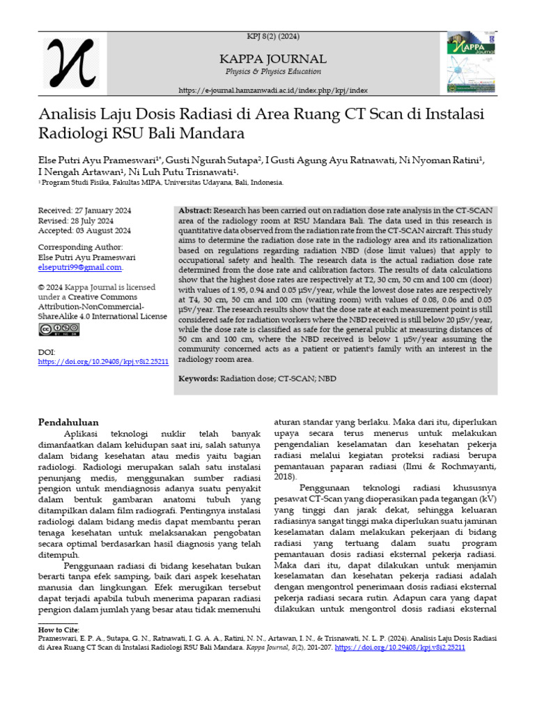 Analisis Laju Dosis Radiasi Di Area Ruang CT Scan Di Instalasi | PDF