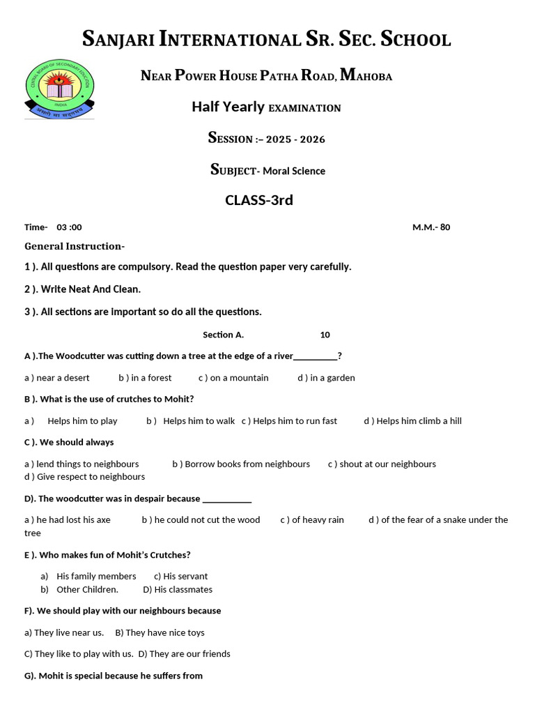 Class 3rd Moral Science | PDF