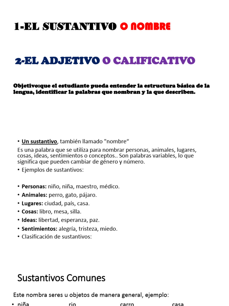 Estructura de Sustantivos y Adjetivos | PDF | Sustantivo | Adjetivo
