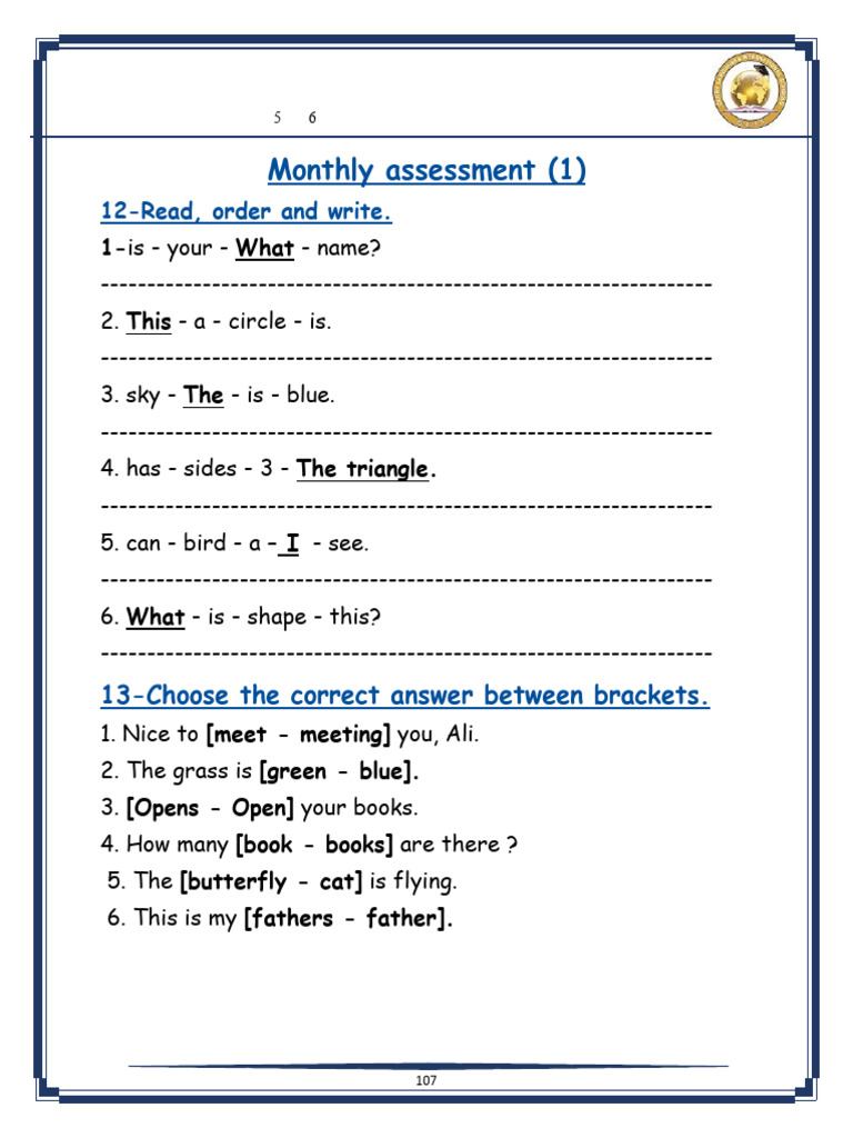 Grade 1 English Assessment Booklet 2025 | PDF