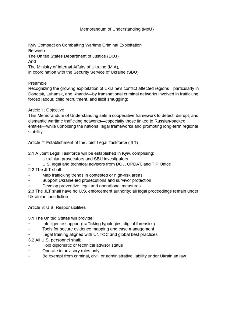 Memorandum of Understanding (MoU) | PDF | Ukraine | Smuggling