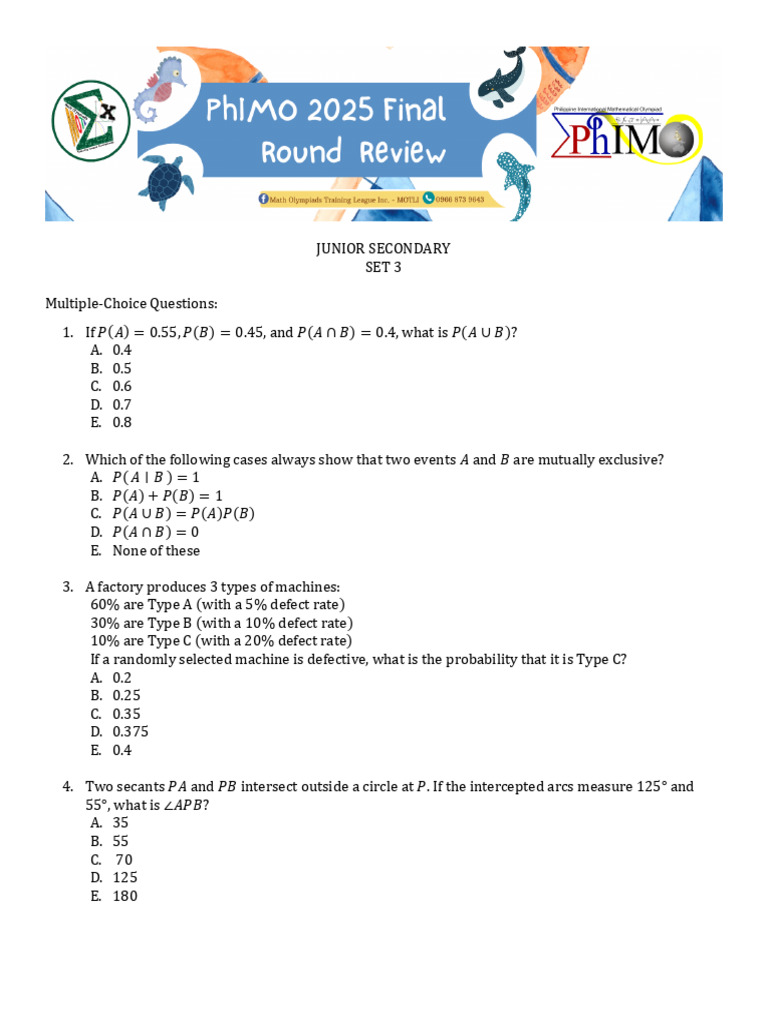 Junior Secondary Math MCQ Solutions | PDF | Sphere | Perpendicular