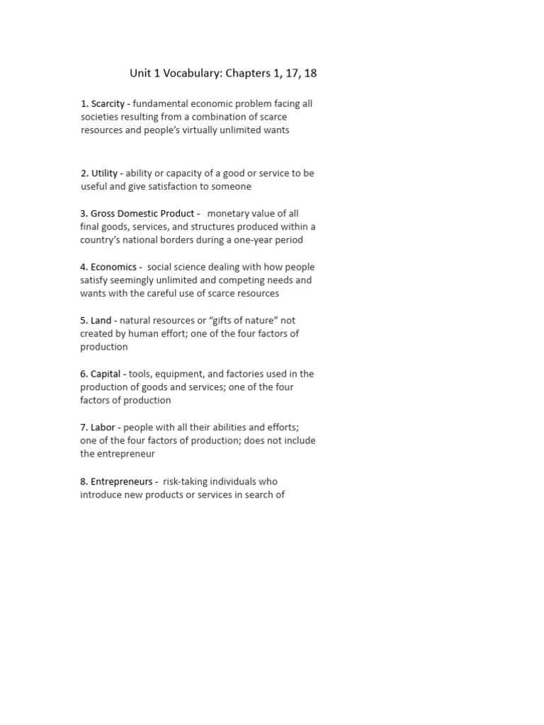 Econ Unit 1 Vocabulary | PDF | Exports | Balance Of Trade