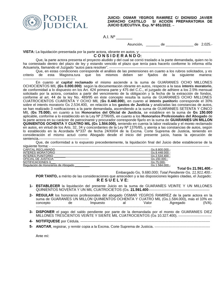Liquidación de Juicio: Gs 21.591.400 | PDF | Gobierno