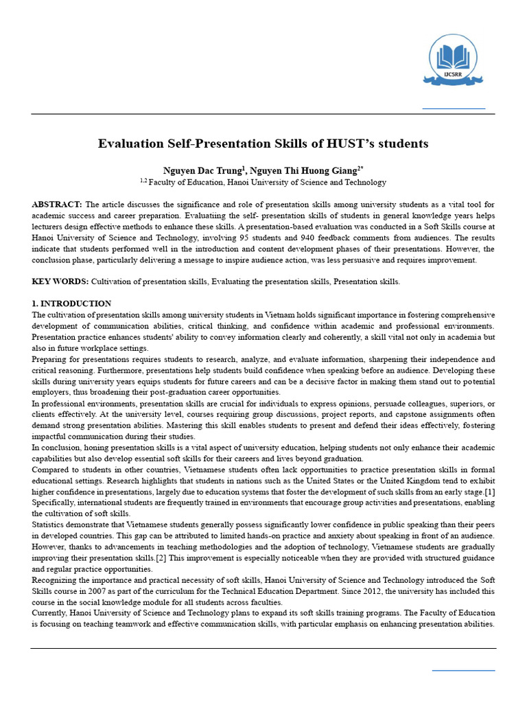 Evaluating Presentation Skills of HUST Students | PDF | Cognition ...
