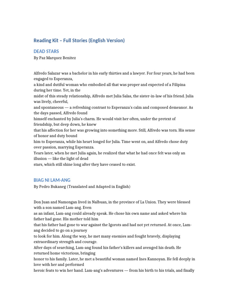 Reading Kit Full Stories English Version | PDF