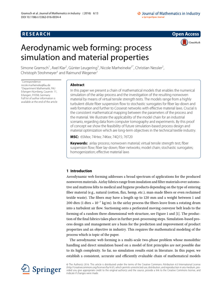 16.aerodynamic Web Forming Process Simulation and Material Properties ...