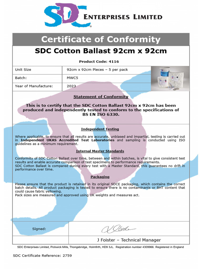 Certificate of Conformity of Cotton Ballast (Type-1) | PDF