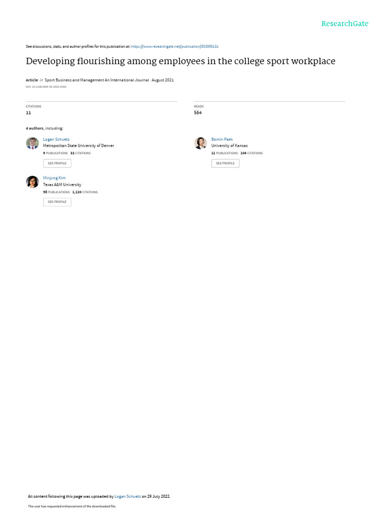 Developing Ourishing Among Employees in The College Sport Workplace ...