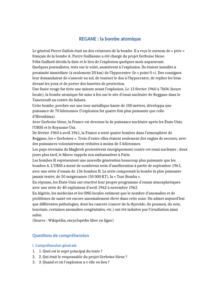 Essai nucléaire français à Reggane 1960 | PDF | Énergie nucléaire ...