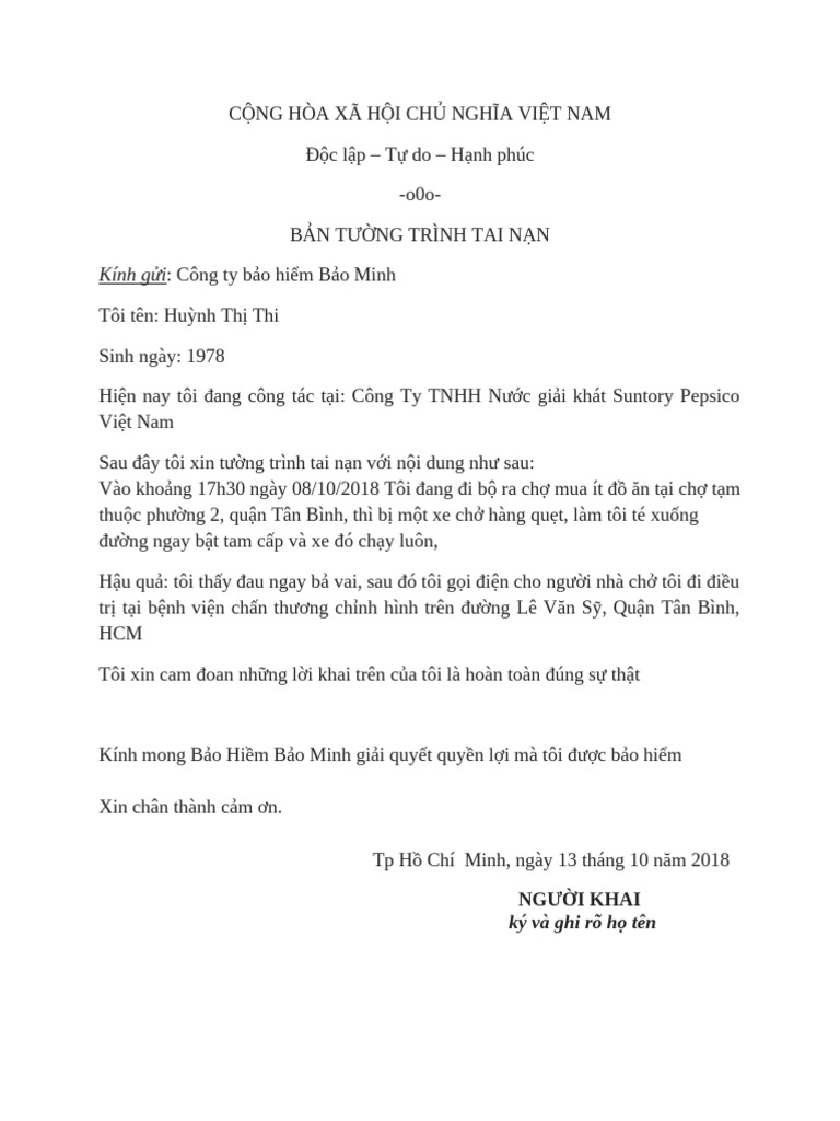 Mau Ban Tuong Trinh Tai Nan | PDF