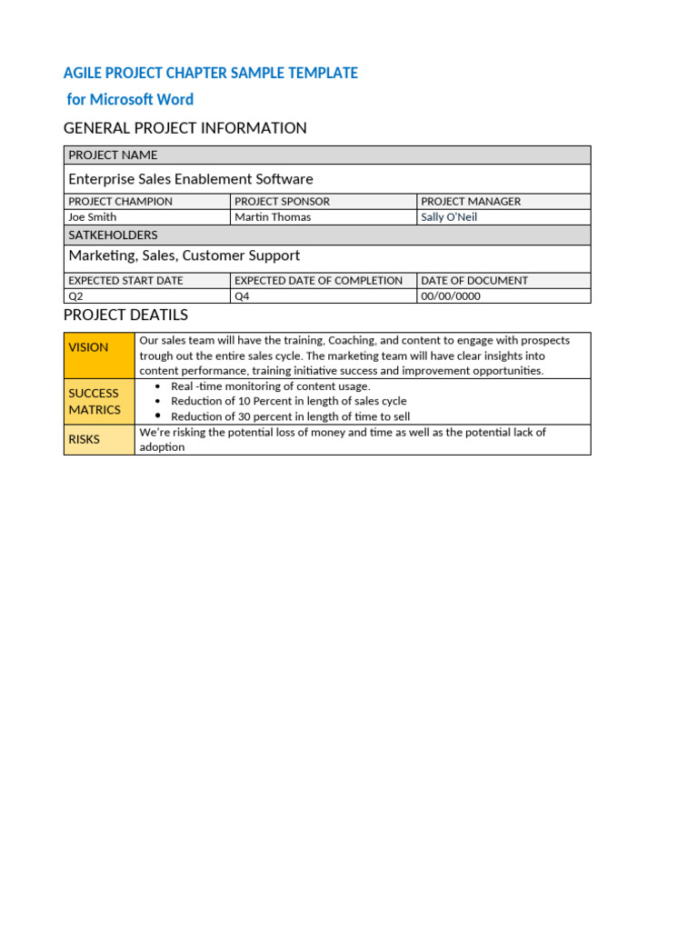 Agile Project Chapter Sample Template | PDF