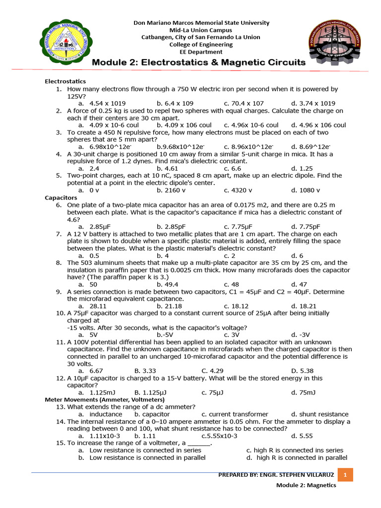 MODULE 2 Electrostatics and Magnetic Ciruits | PDF | Capacitor | Inductance
