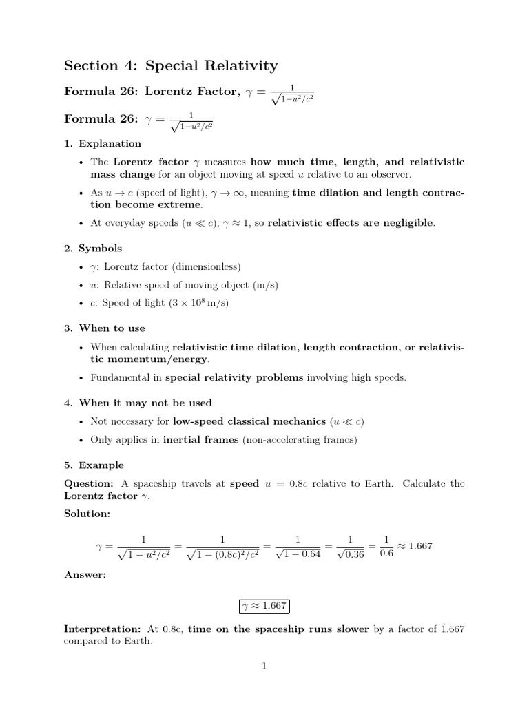 Understanding Lorentz Factor and Time Dilation | PDF | Special ...
