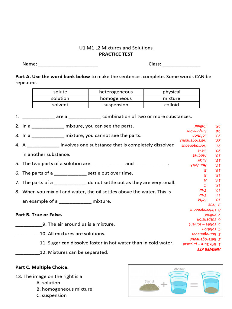 Mixtures and Solutions Practice Test | PDF | Mixture | Physical Sciences