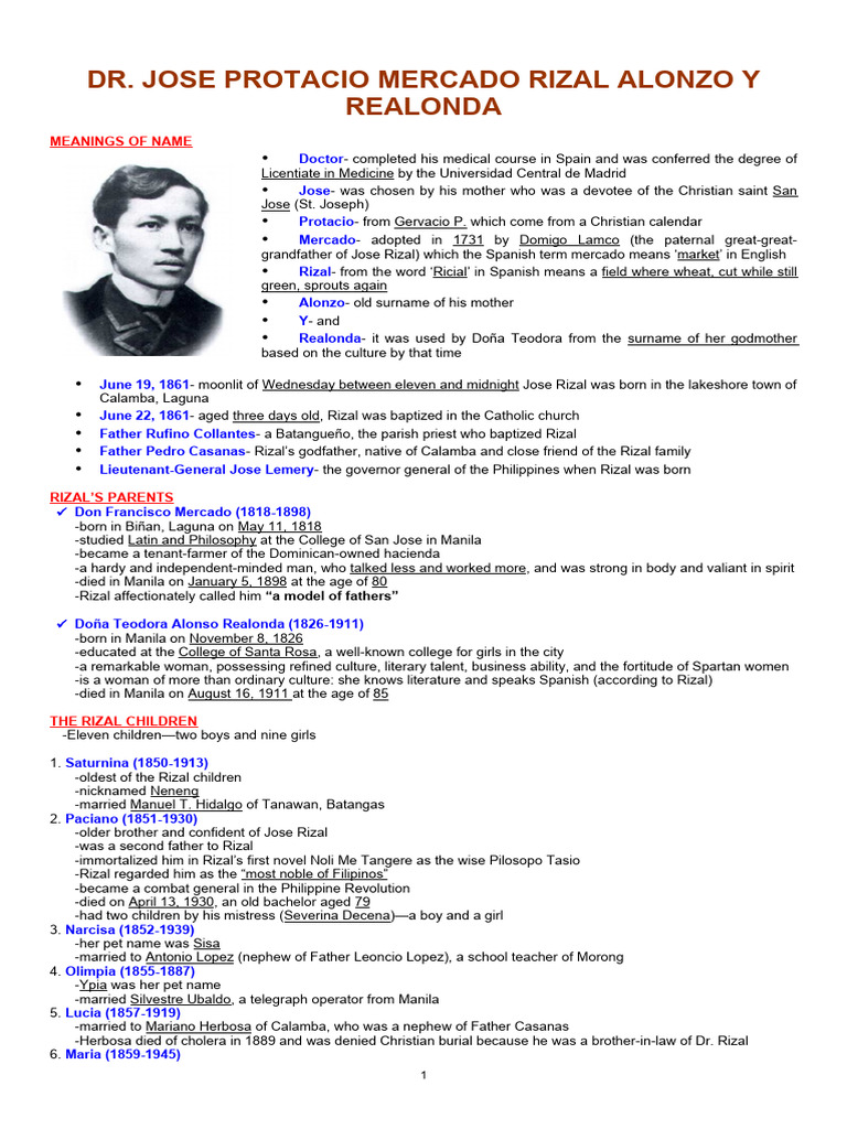 An Outline of Life of Jose Rizal (1) (1) | PDF