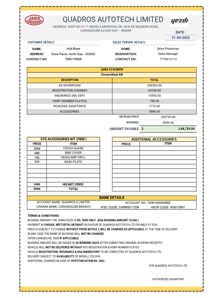 21.04.2025 Arijit Bose - Jawa 42 Bobber - Chrome Black AW | PDF | Transport | Land Transport