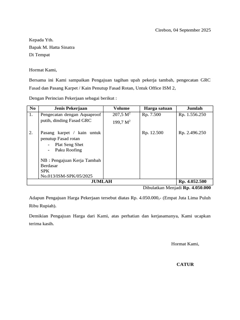 Pengajuan Tagihan Pekerjaan Tambahan | PDF