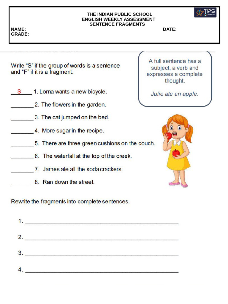 Week Assessment - Sentence Fragments | PDF