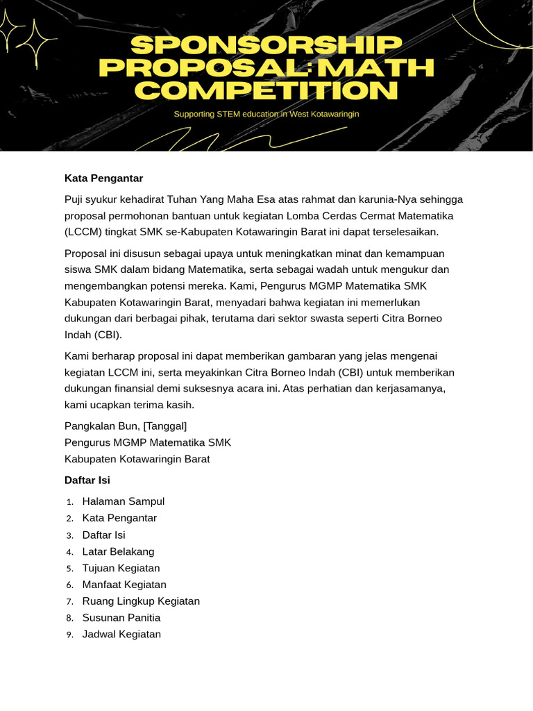 Sponsorship Proposal Math Competition | PDF