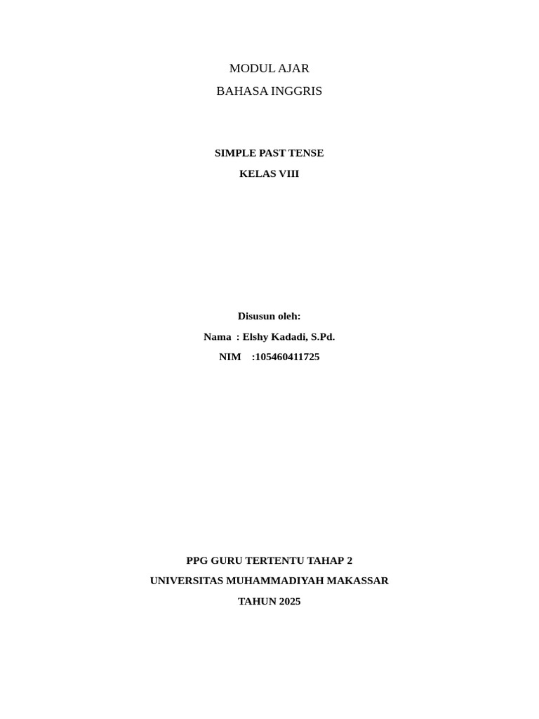 Modul Ajar Simple Past Tense Kelas VIII | PDF